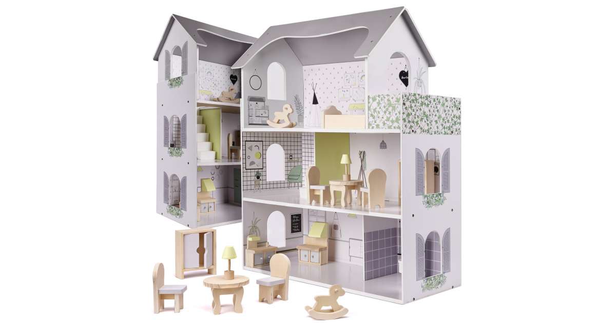 Doll house wooden furniture 70cm grey - Ikonka - Hurtownia Internetowa