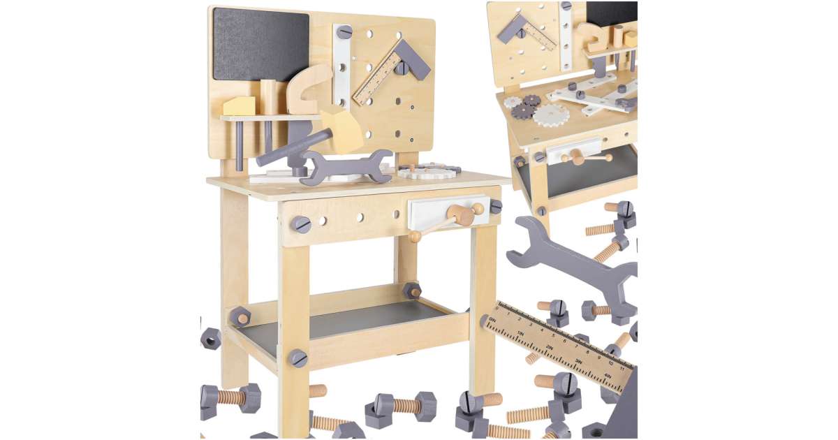 Wooden workbench toolbench for children with tools. DIY set. Wholesale ...