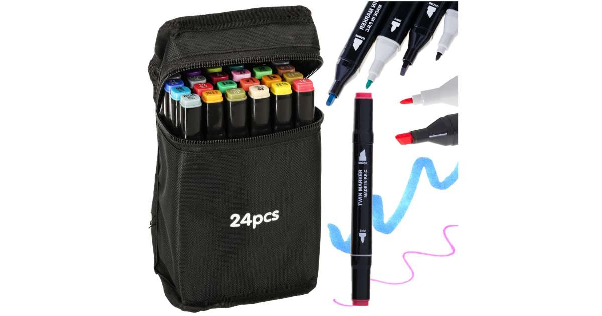 Double-sided alcohol markers in case 24 + stand - Ikonka - Hurtownia ...