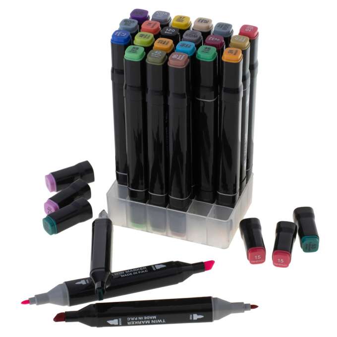 Double-sided alcohol markers in case 24 + stand - Ikonka - Hurtownia ...