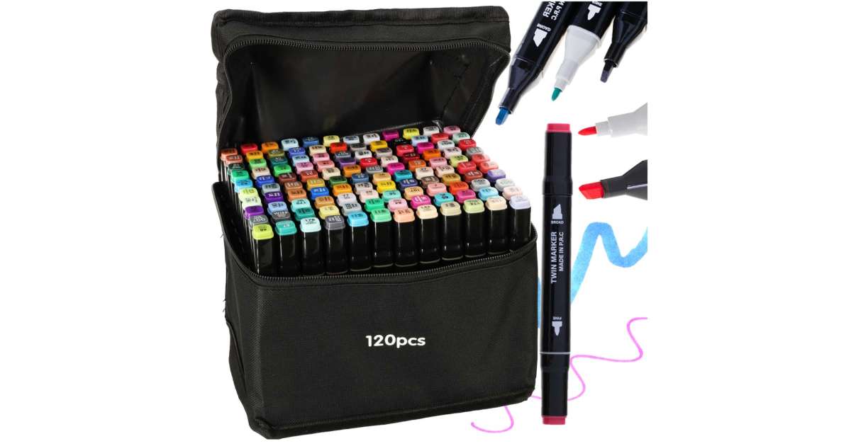 Double-sided alcohol markers in case 120 + stand - Ikonka - Hurtownia ...