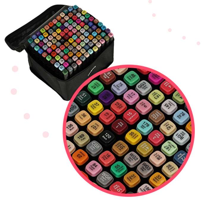 Double-sided alcohol markers in case 120 + stand - Ikonka - Hurtownia ...