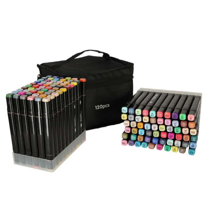 Double-sided alcohol markers in case 120 + stand - Ikonka - Hurtownia ...
