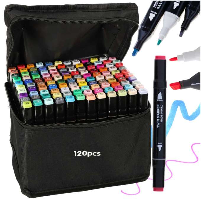 Double-sided alcohol markers in case 120 + stand - Ikonka - Hurtownia ...