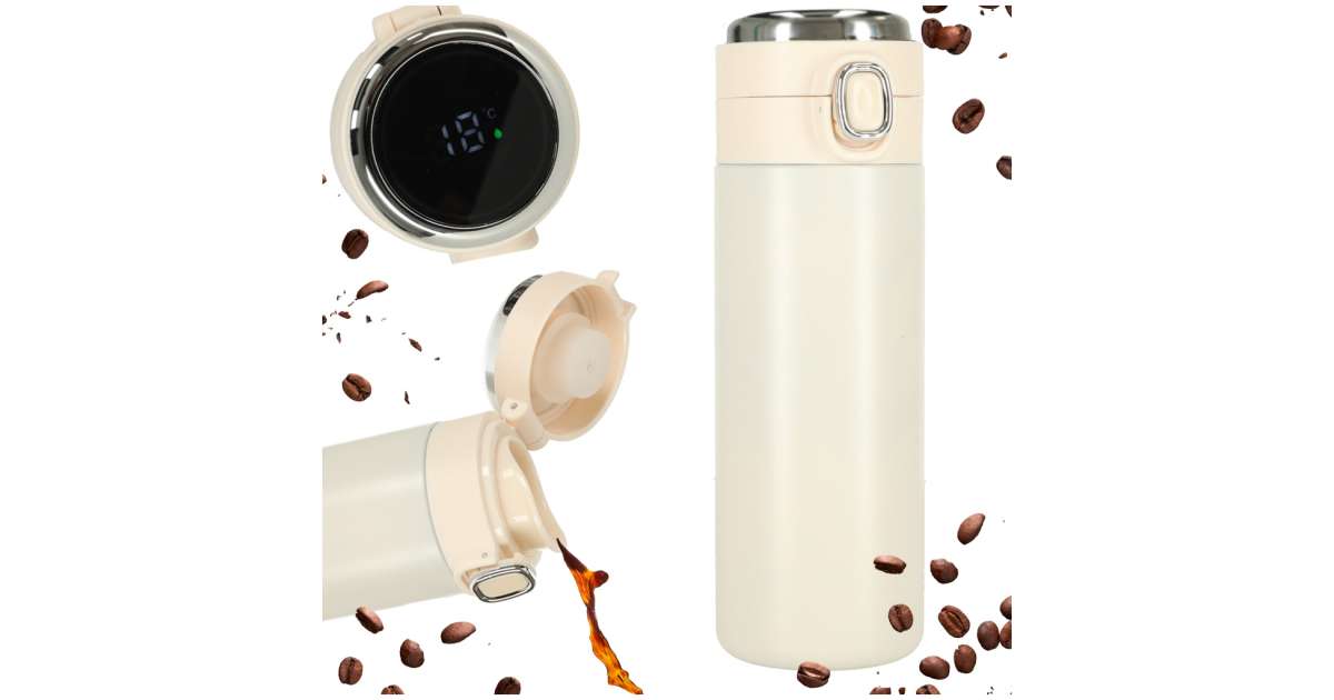 Thermal mug with mouthpiece LED thermos 350ml beige - Ikonka ...