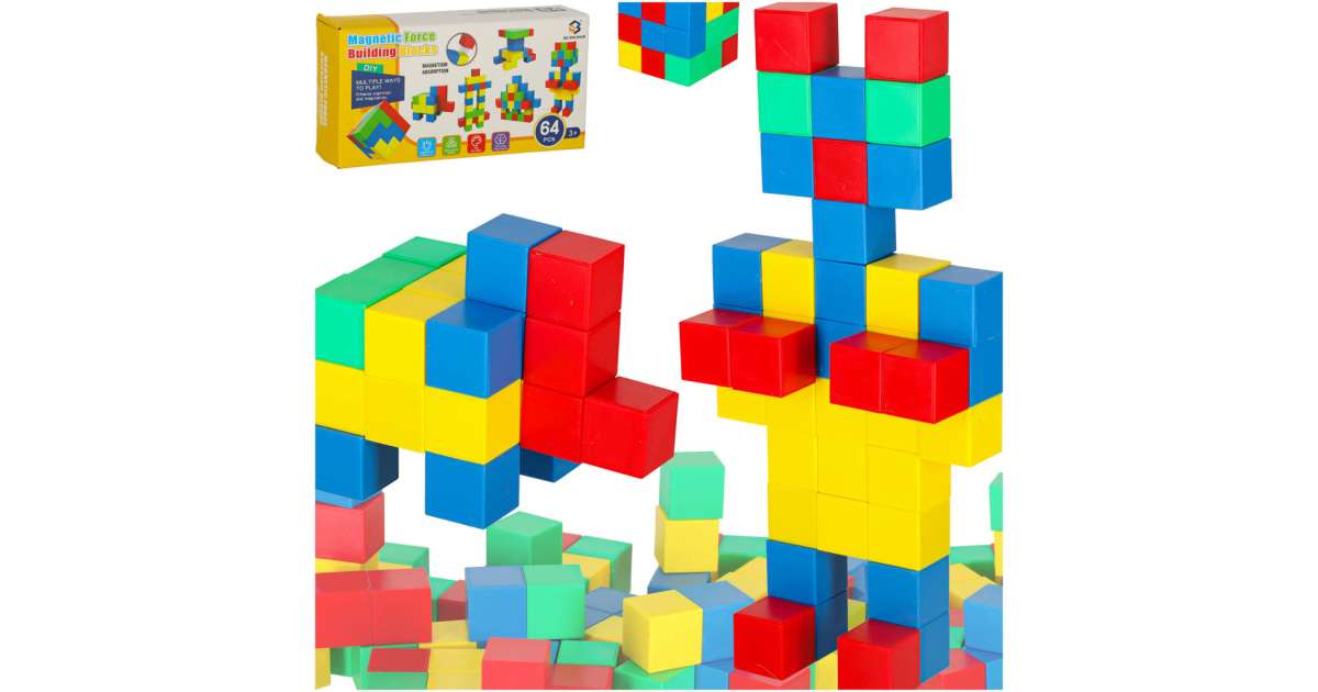Bulding blocks magnetic cubic 64 el. Wholesale, import. Wholesaler Ikonka.