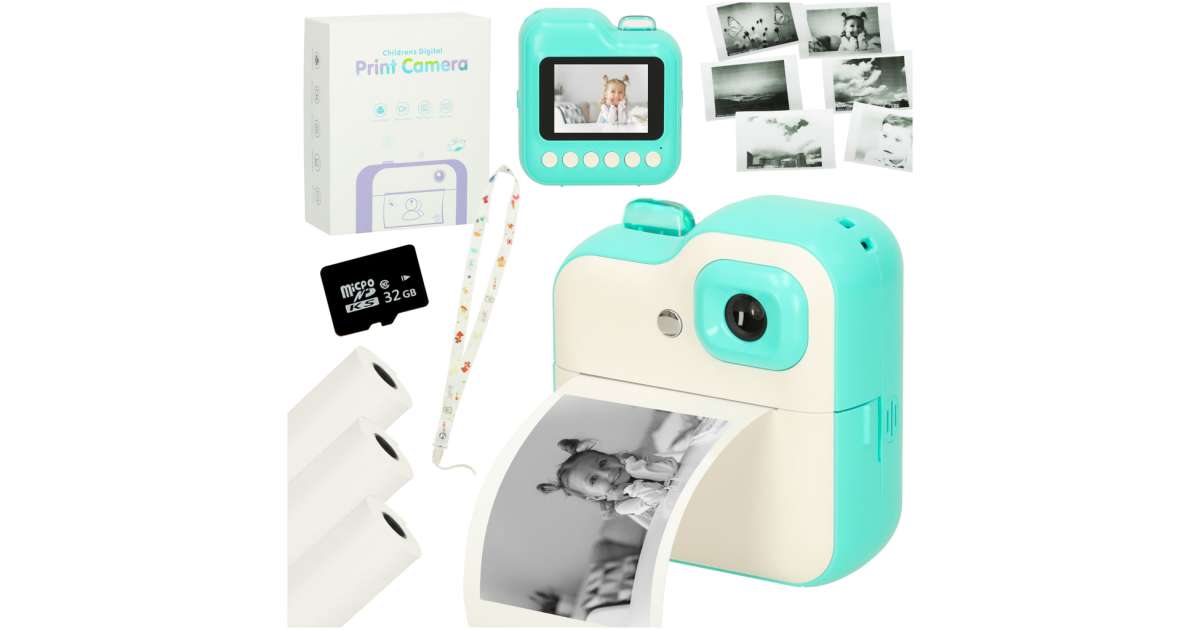 Instant camera thermal printer + paper rolls SD card 32GB green ...