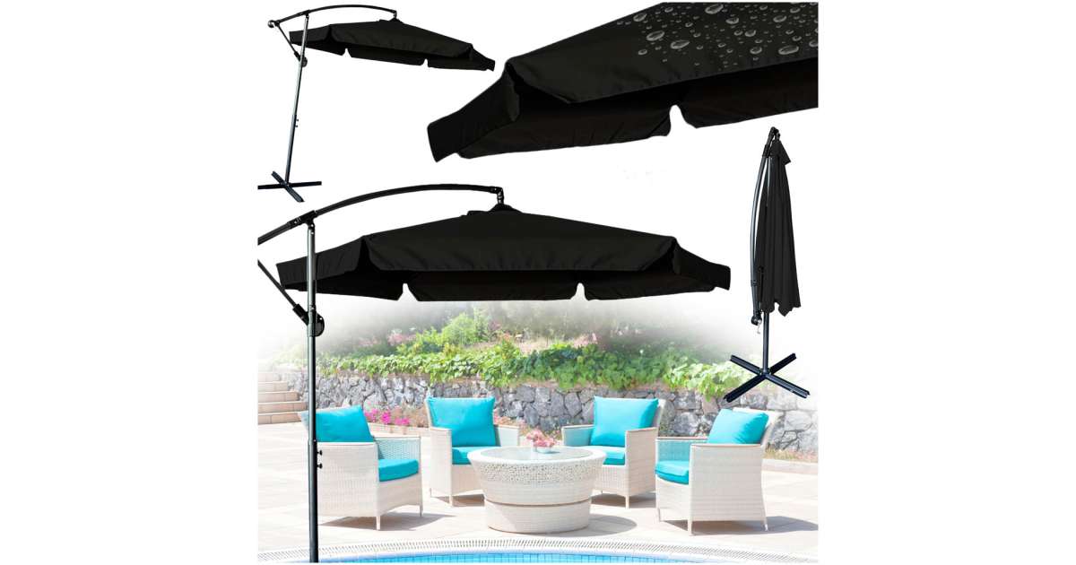 Garden umbrella large folding umbrella with boom 290cm black - Ikonka ...