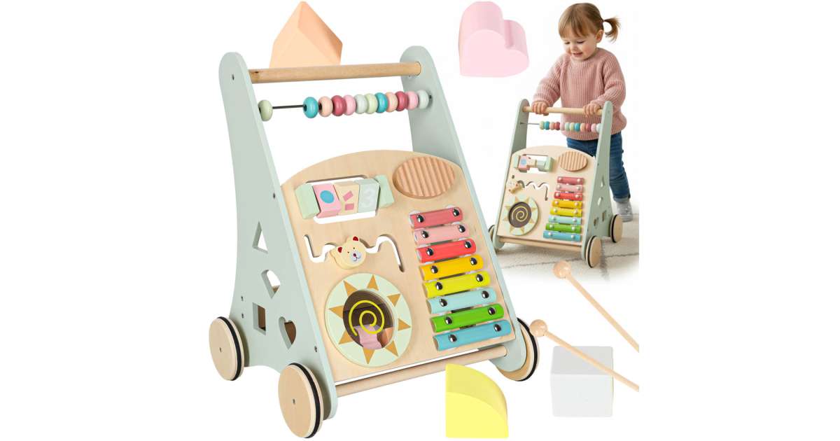 Push toy for children wooden walker with abacus blue - Ikonka ...
