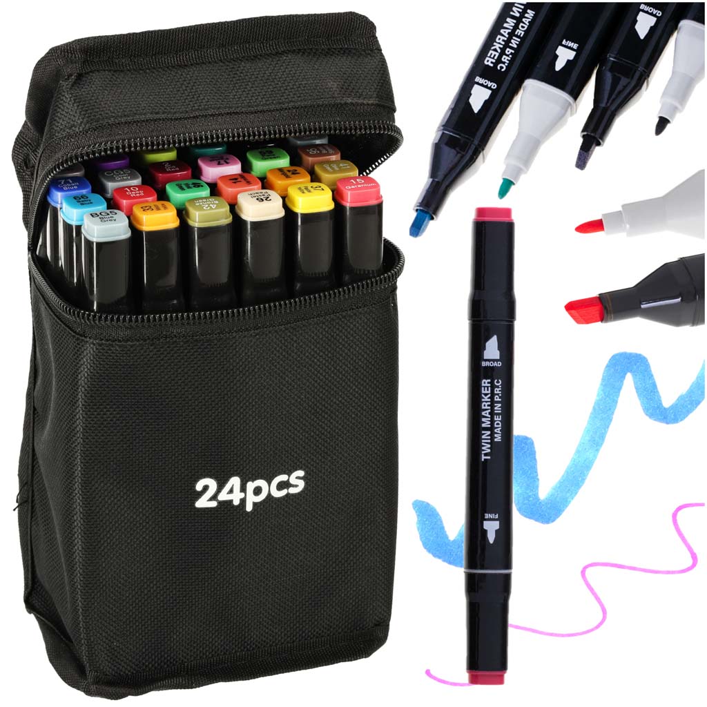 Double-sided alcohol markers in case 24 + stand - Ikonka - Hurtownia ...