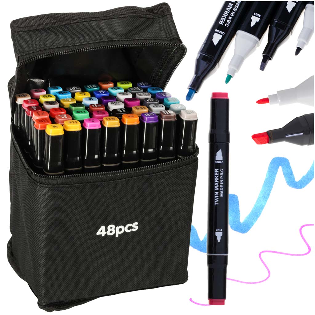 Double-sided alcohol markers in case 48 + stand - Ikonka - Hurtownia ...