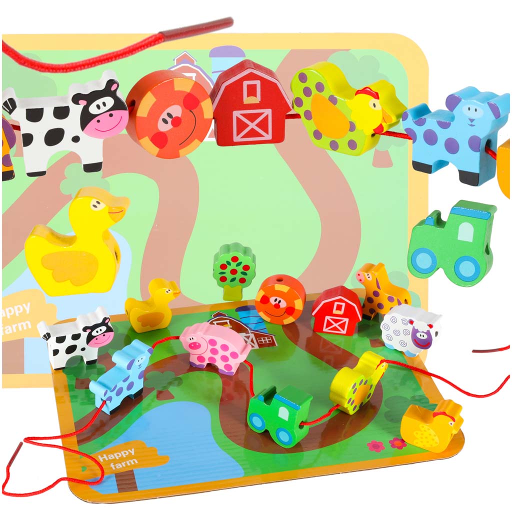Wooden blocks for threading board board board farm animals - Ikonka ...