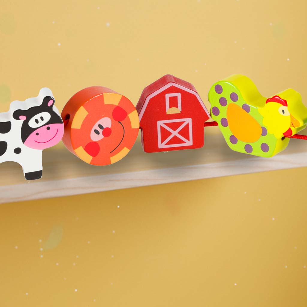 Wooden blocks for threading board board board farm animals - Ikonka ...