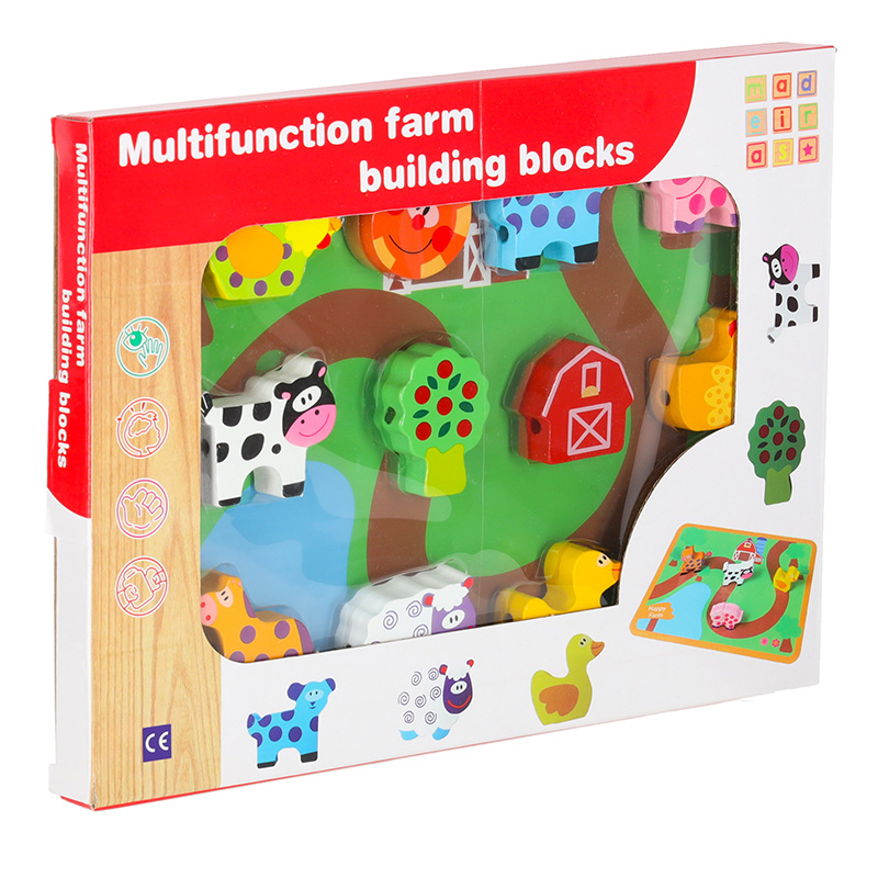 Wooden blocks for threading board board board farm animals - Ikonka ...